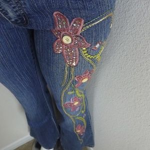 DNG | Jeans | Pink Flower Medium Wash Blue Denim Jeans | Poshmark